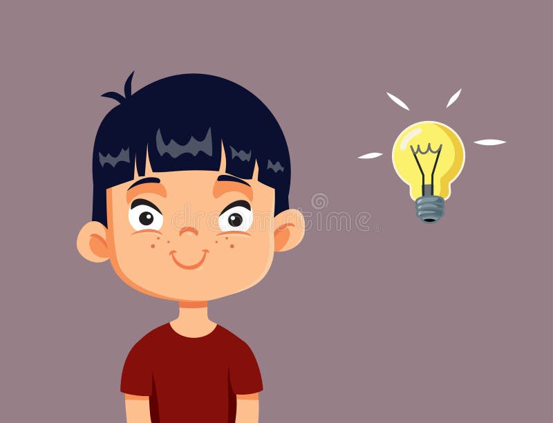 Boy of Asian Ethnicity Having a Brilliant Idea Vector Cartoon Stock ...
