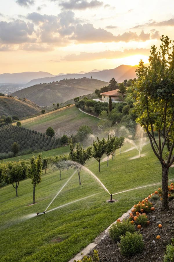 Automatic Garden Irrigation System Landscape Stock Illustration ...