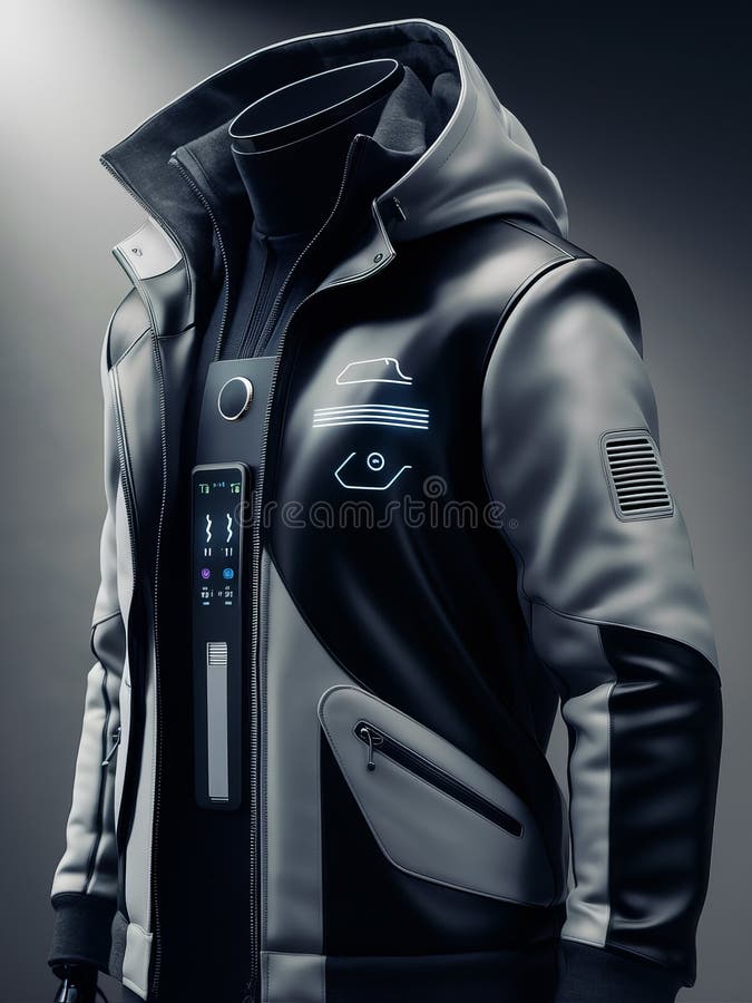 Smart Jacket Showcasing High-Tech Features Stock Illustration ...