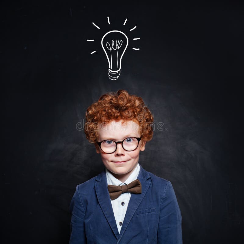 Smart Kid with Lightbulb Portrait Stock Image - Image of creative, idea ...