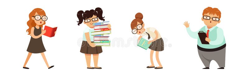 Smart Kid Nerd with Book in Glasses Vector Set Stock Vector ...