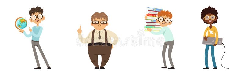 Smart Kid Nerd with Book in Glasses Vector Set Stock Illustration ...