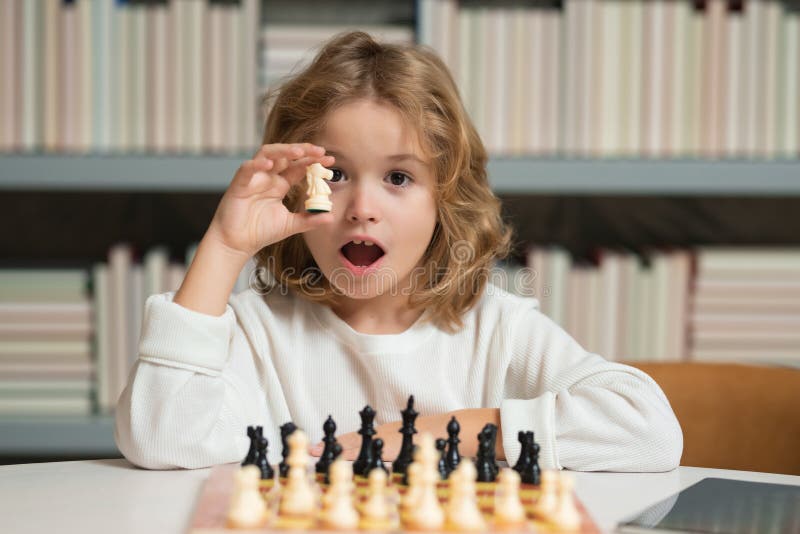 Child Playing Chess. Clever Kid Thinking about Chess. Stock Image - Image of school, genius ...
