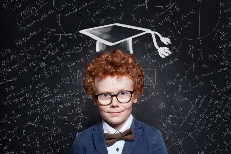 Smart Kid Student in Graduation Hat on Chalkboard Background. Back To ...