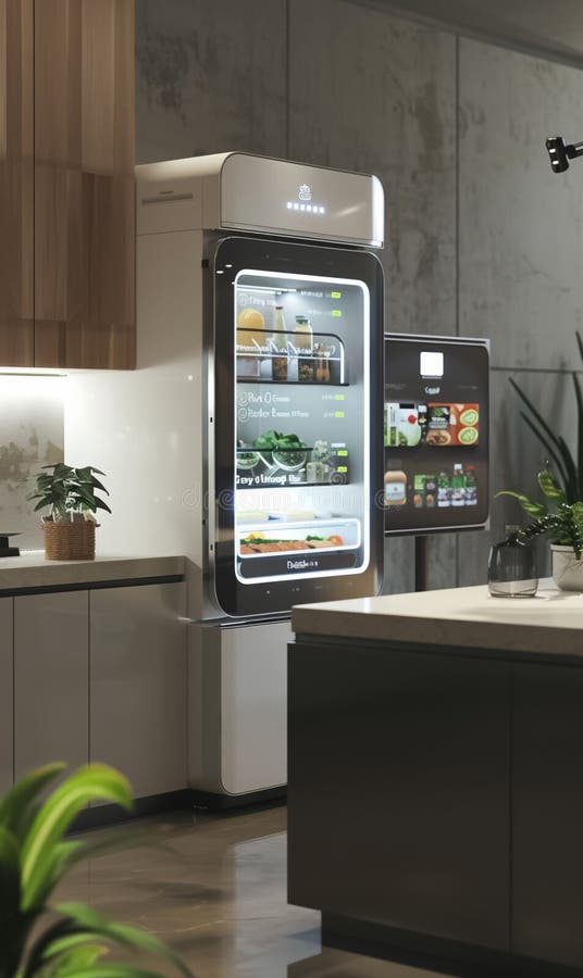 Smart Kitchen with Advanced Refrigerator Displaying Digital Interface ...