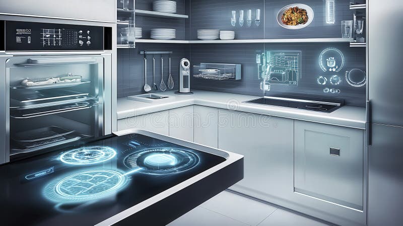 Smart Kitchen Appliance with Touch Controls Preparing Meal in Modern ...