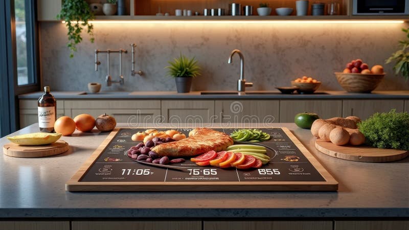 Smart Kitchen Counter Display with Fresh Ingredients and Digital ...