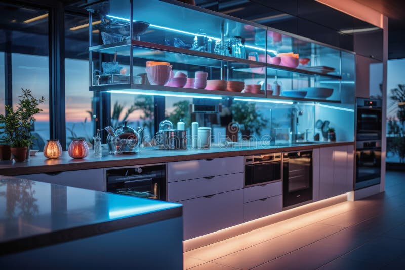 Smart Kitchen, a Culinary Command Center with Futuristic Appliances and ...