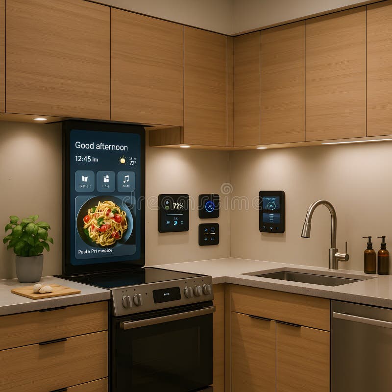 Smart Kitchen Design with Integrated Technology and Natural Wood ...