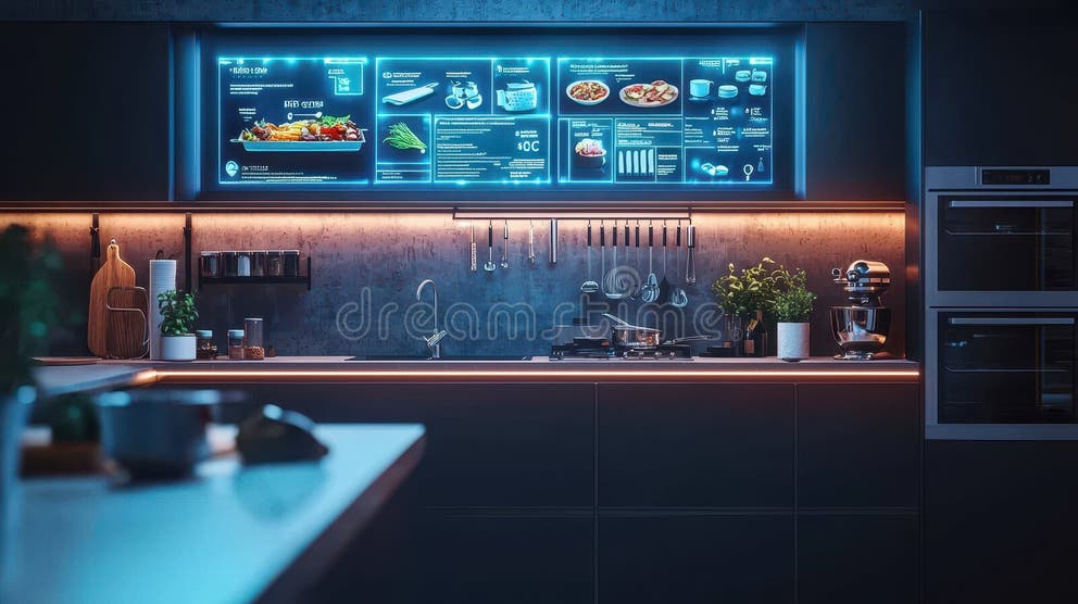 Smart Kitchen with Digital Screens and Futuristic Cooking Interface ...