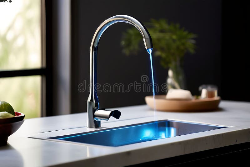 Smart Kitchen Faucet with Water Consumption Tracking Stock Illustration ...