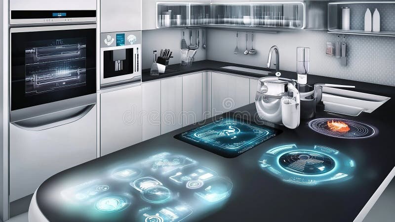 Smart Kitchen Futuristic Countertop Interface Cooking Stock ...