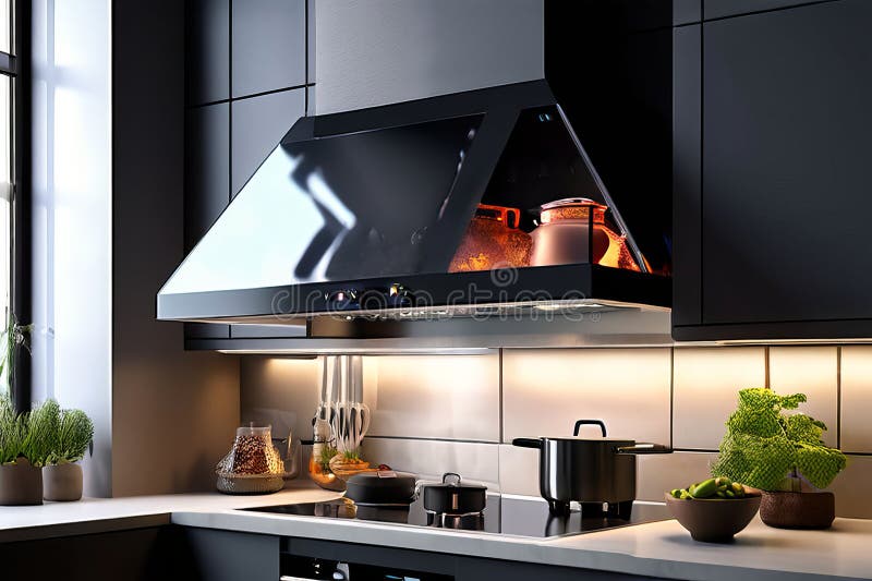 Smart Kitchen Hood with Air Quality Sensors Stock Illustration ...