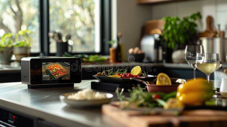 Smart Kitchen with Intelligent Microwave with Screen Stock Illustration ...