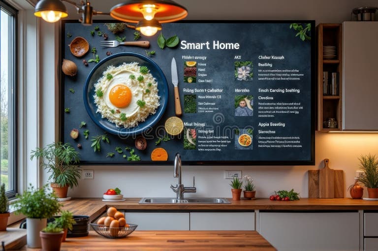 Smart Kitchen Interface with Recipe Display in Modern Home Setting ...