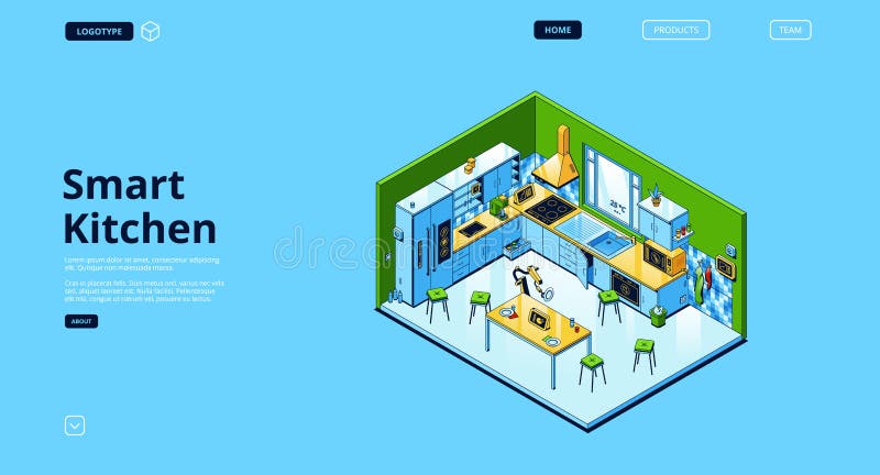 Smart Kitchen Isometric Landing, Iot Technology Stock Vector ...