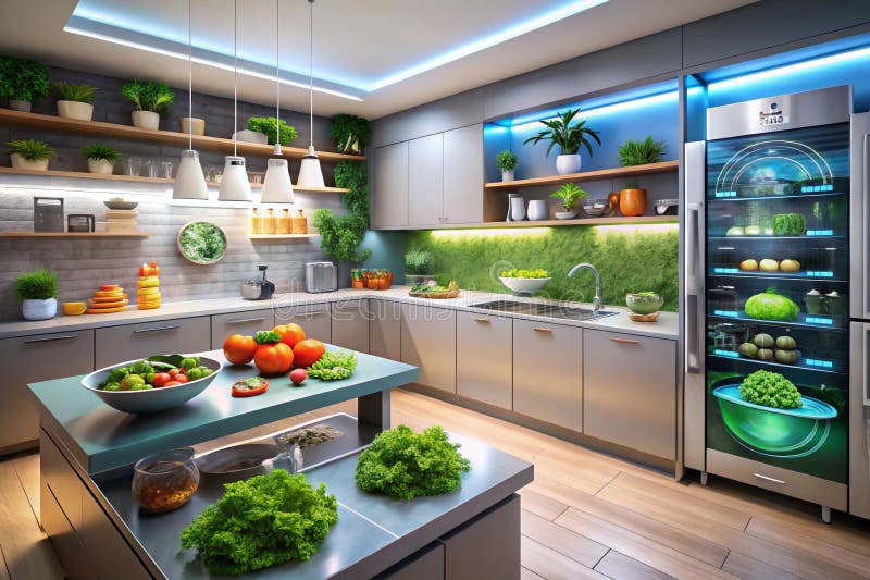 Smart Kitchens with Zero-Waste Design Stock Illustration - Illustration ...