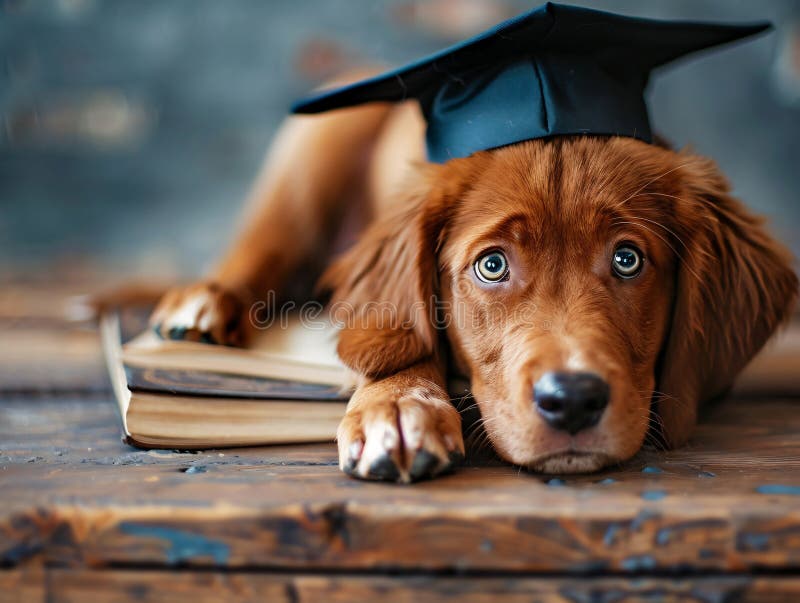 Smart Labrador Puppy Wearing a Graduation Cap Looks at the Camera ...