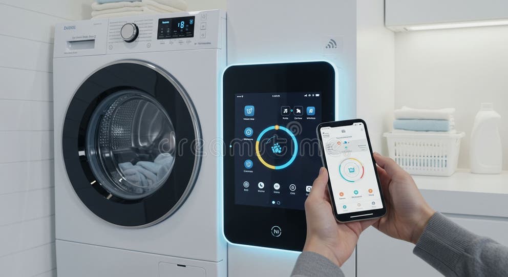 Smart Laundry Room Featuring a Modern Washing Machine with a Digital ...