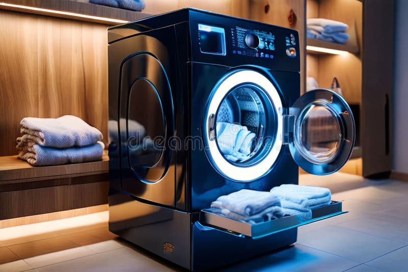 Smart Laundry System Washes Dries and Folds Clothes Automaticall Stock ...