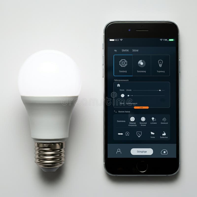 A Smart LED Bulb is Placed Next To a Smartphone Displaying a Control ...