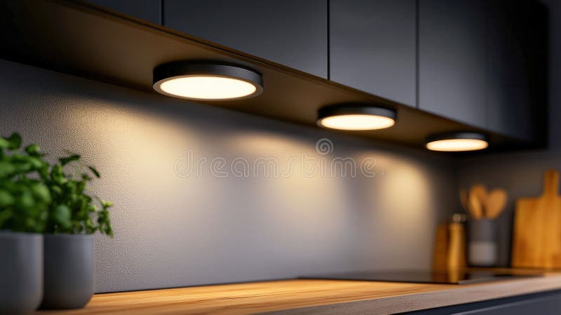 Smart LED Lights Illuminating Modern Kitchen Counter. Generative Ai ...