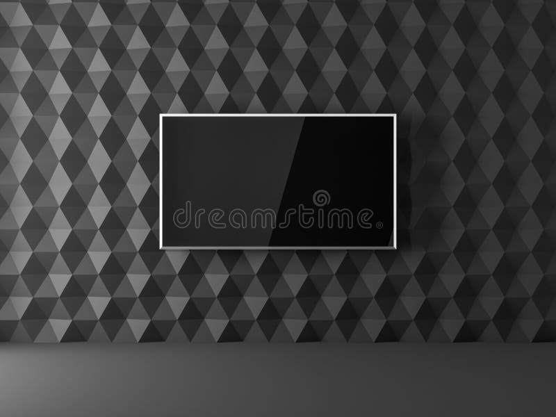 Smart LED TV Mockup Hanging on Black Abstract Wall Stock Illustration ...