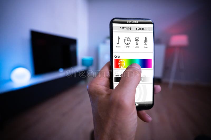 Smart Light Control Using Mobile Phone Stock Image - Image of house ...