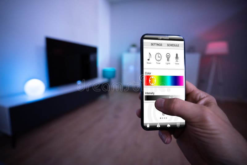Smart Light Control Using Mobile Phone Stock Image - Image of lifestyle ...