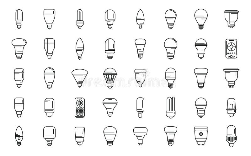 Smart Lightbulb Icons Set Outline Vector. Brain Think Stock Vector ...