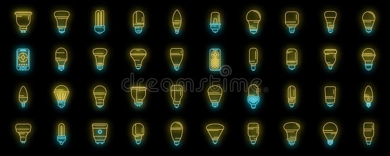 Smart Lightbulb Icons Set Vector Neon Stock Vector - Illustration of ...