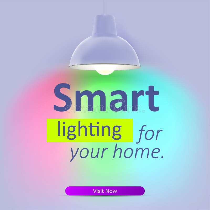 Hanging Lamp with Smart Led Bulb on Multicolor Background. Smart ...