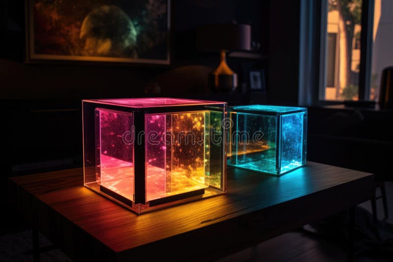 Smart Lighting System Illuminating Glass Cube with Changing Colors ...