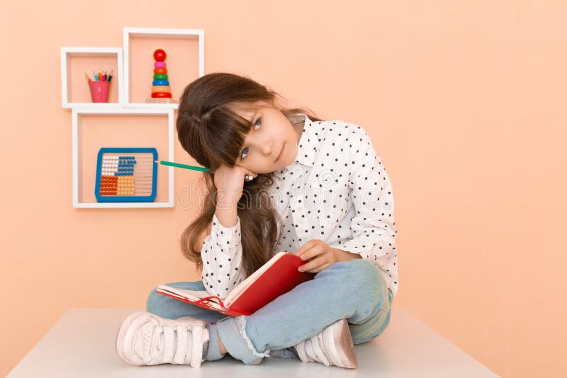 Smart Little Girl Taking Notes. Stock Image - Image of sitting, notes ...