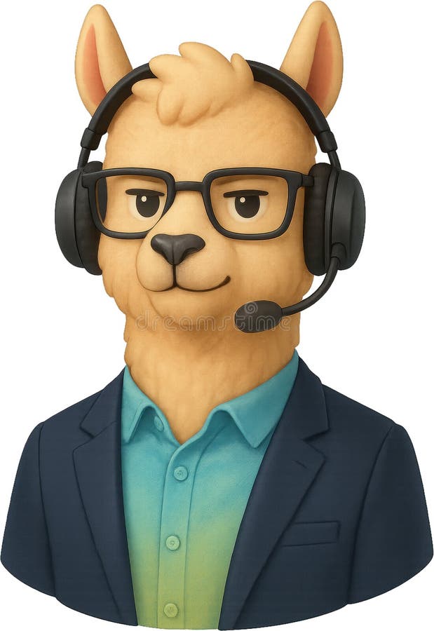 A Smart Llama Mascot Wearing Glasses and a Headset Representing Intelligent and Helpful Customer ...
