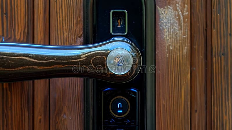 A Smart Lock is Being Installed on a Wooden Door, Showcasing Modern ...