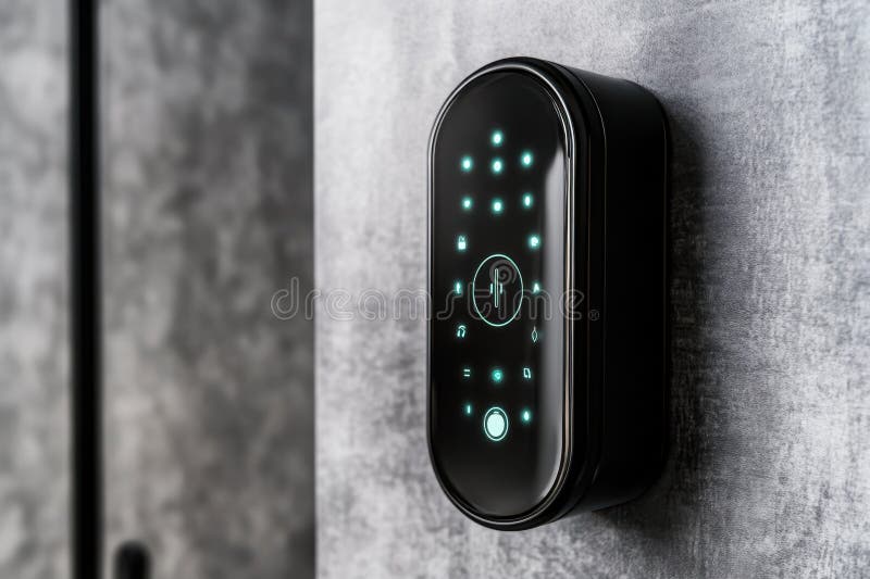 Smart Lock Installation on Grey Wall with Glowing Keypad in Modern ...