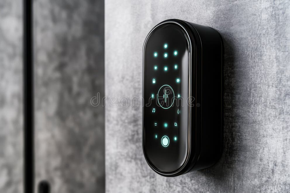 Smart Lock Installation on Grey Wall with Glowing Keypad in Modern ...