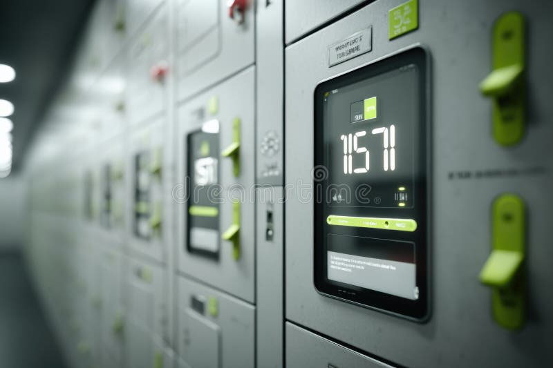 Smart Locker Wall Interface Displaying Delivery Status with Illuminated ...