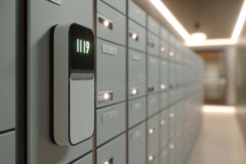 Smart Locker Wall Interface Displaying Delivery Status with Illuminated ...