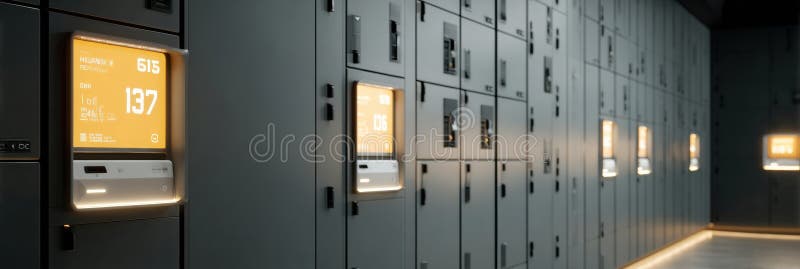 Smart Locker Wall Interface Displays Delivery Status and Illuminated ...