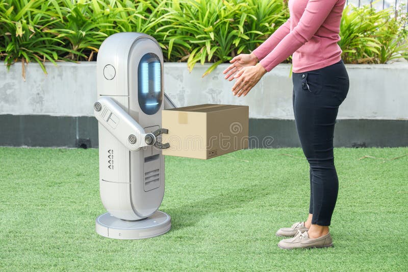 Smart Logistic Concept with Delivery Assistant Robot Send Parcel Box ...