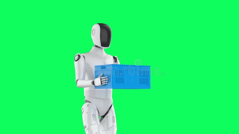 Smart Logistic with Delivery Robot Hold Empty Plastic Crate Isolated on ...