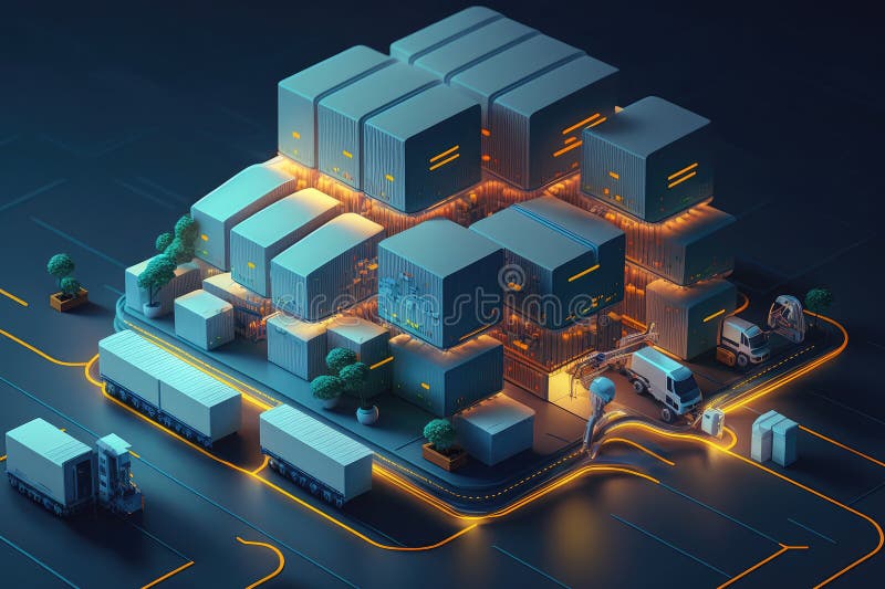 Smart Logistics Abstract 3D Rendering of a Smart Logistics Center with ...