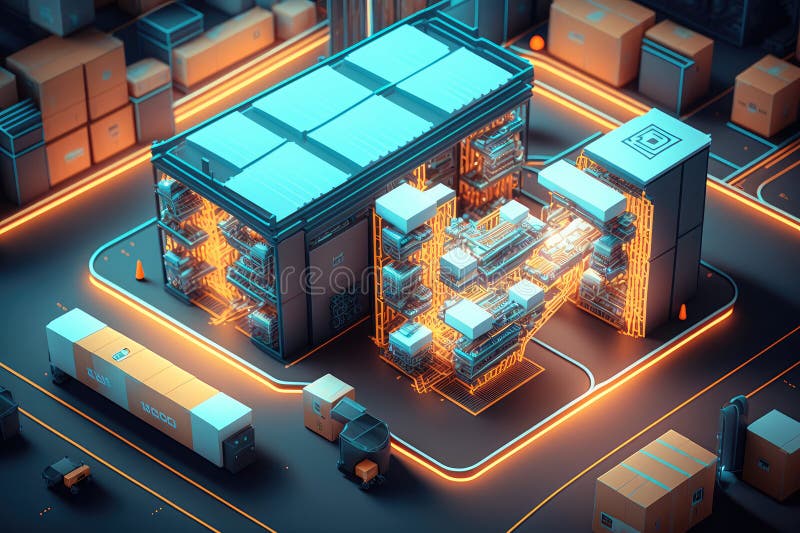 Smart Logistics Abstract 3D Rendering of a Smart Logistics Center with ...