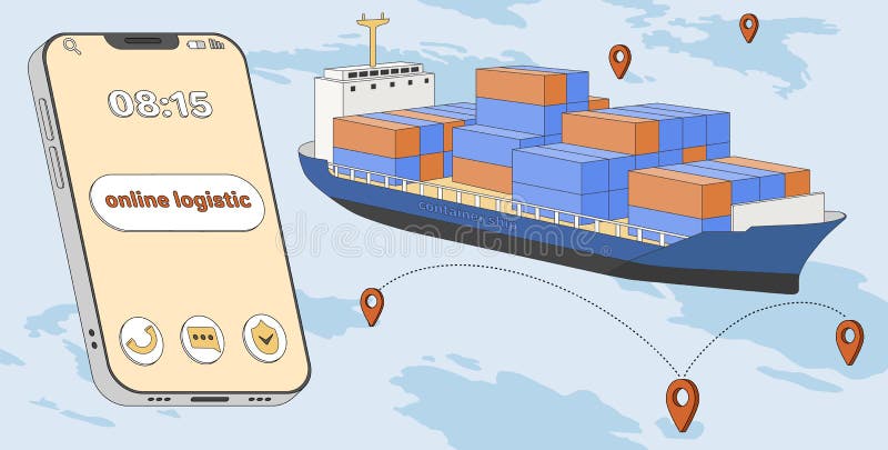 Smart Logistics with Cargo Ship Containers and Huge Smartphone Stock ...