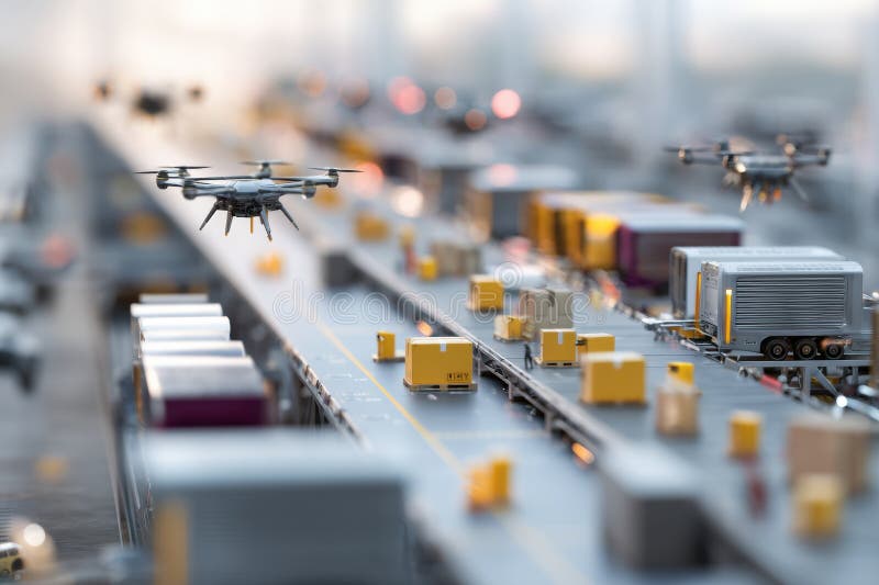 Smart Logistics City Hub Operates with Drones and Conveyor Belts for ...