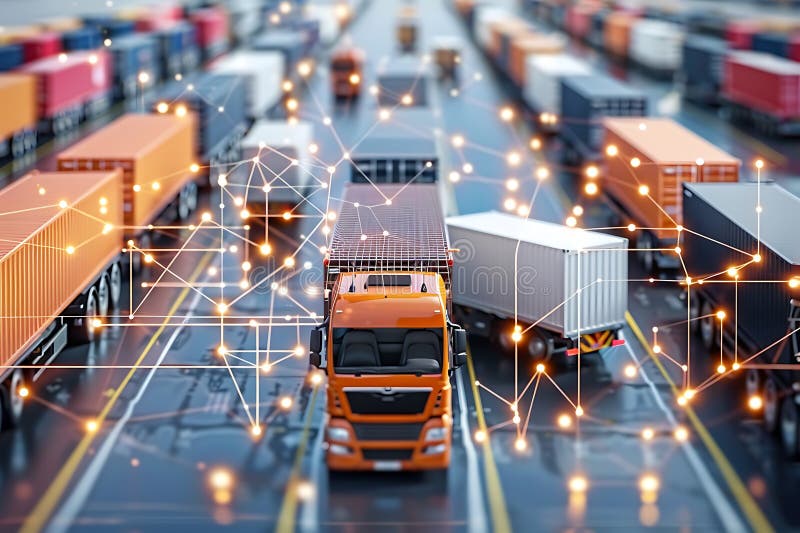 Smart Logistics: Connected Trucks on a Highway Stock Illustration ...