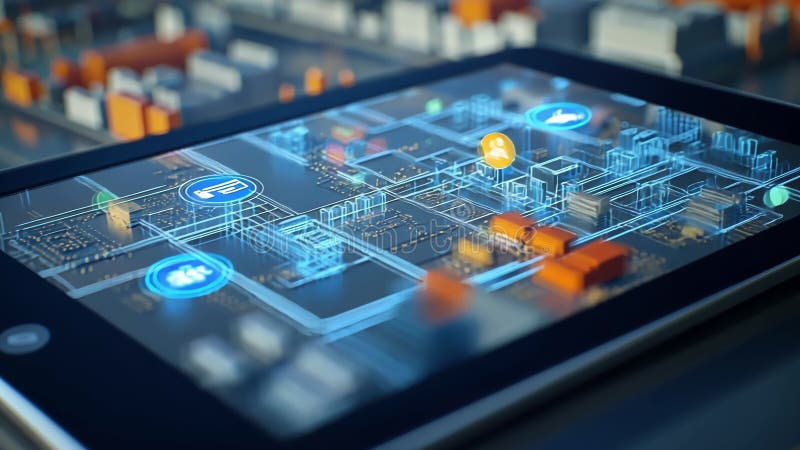 Smart Logistics Management System Showing a Warehouse on a Tablet Stock ...