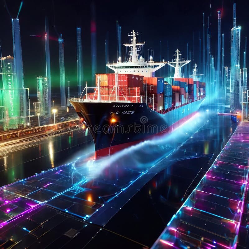 Smart Logistics and Transportation by Sea with Container Ship Digital ...